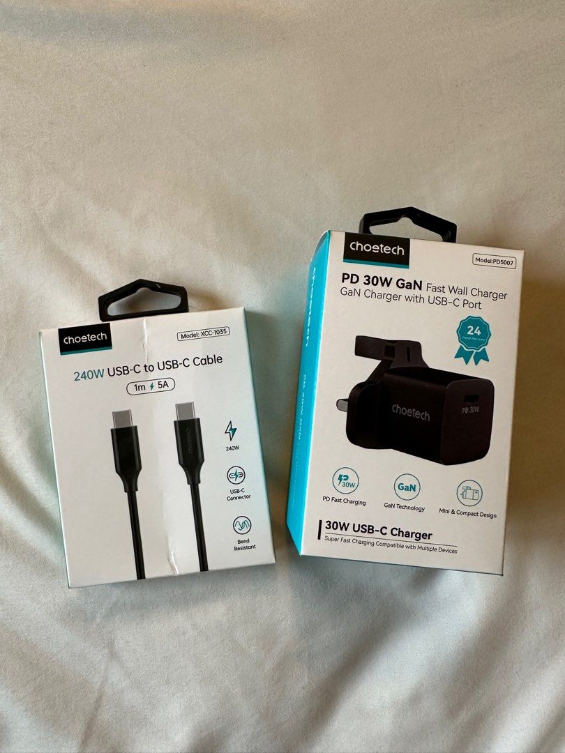 Choetech PD30W Fast Charger + 240W USB-C to USB-c Cable, Mobile Phones ...