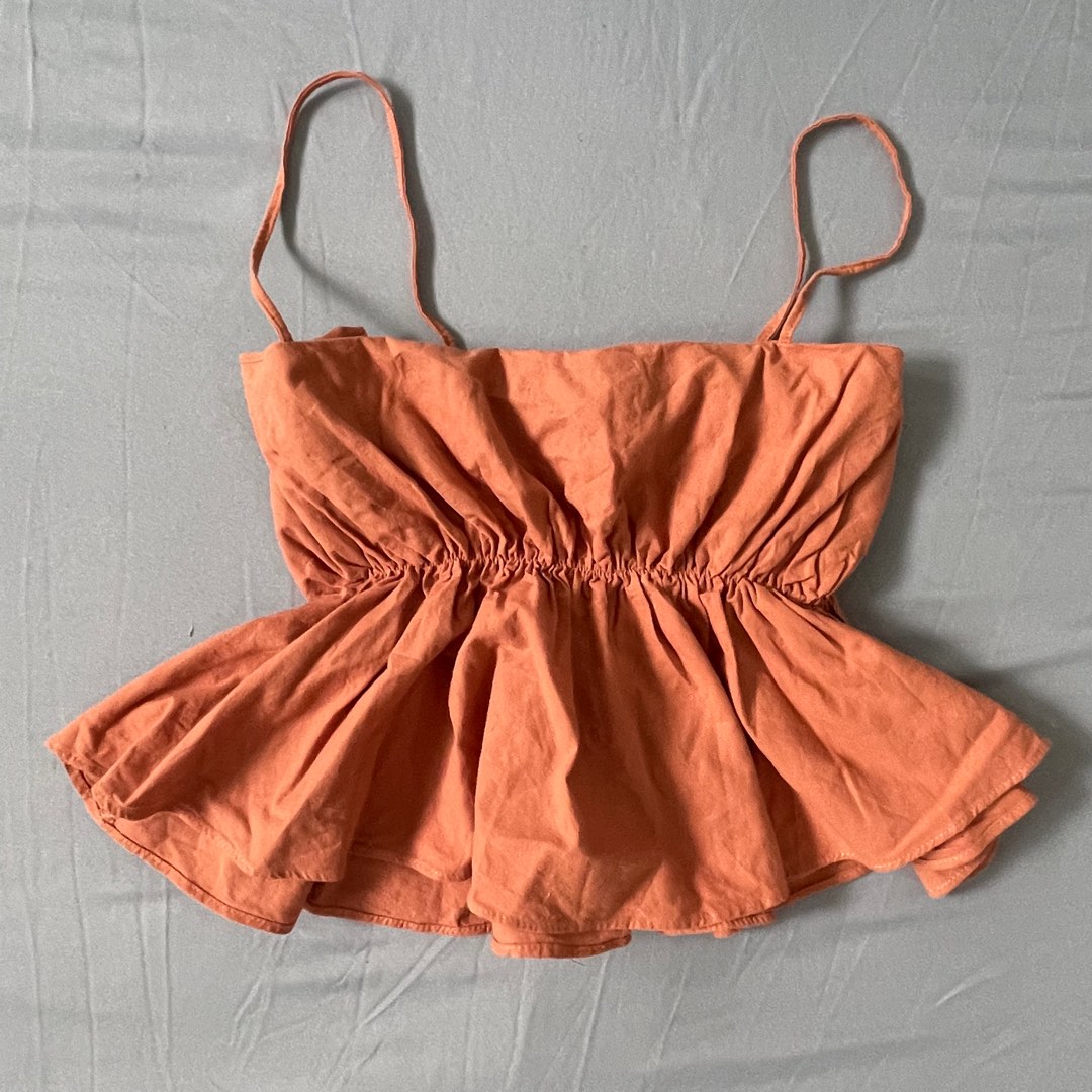 Coral Rust Orange Puffy Sleeveless Top, Women's Fashion, Tops, Blouses on Carousell