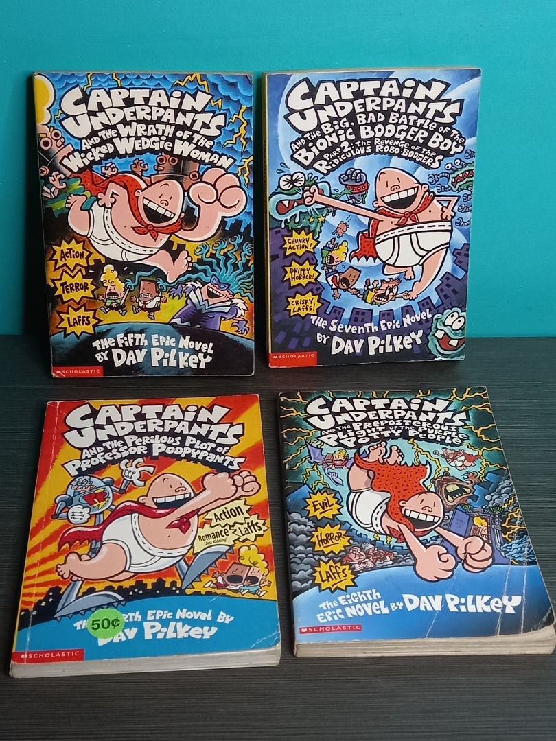 Dav Pilkey Captain Underpants Book Set of 4 Paperback, Hobbies & Toys ...