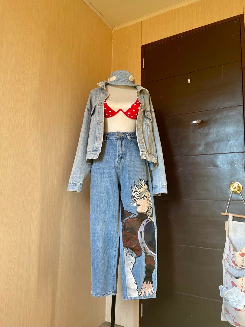 DOMA DEMON SLAYER CUSTOM HANDPAINTED RARE BAGGY WIDELEG DENIM PANTS ...