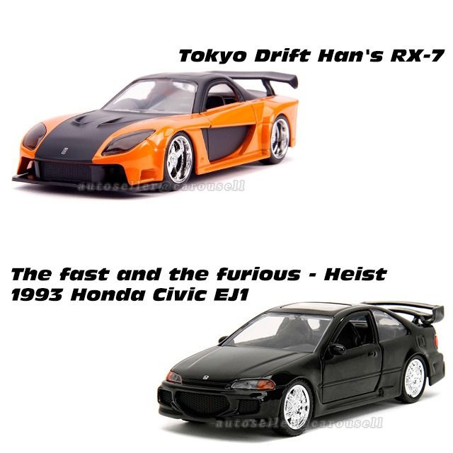 Fast & Furious Legacy series - Han’s Mazda RX-7 &1993 Honda Civic EJ1 1:32 Diecast Collection ...