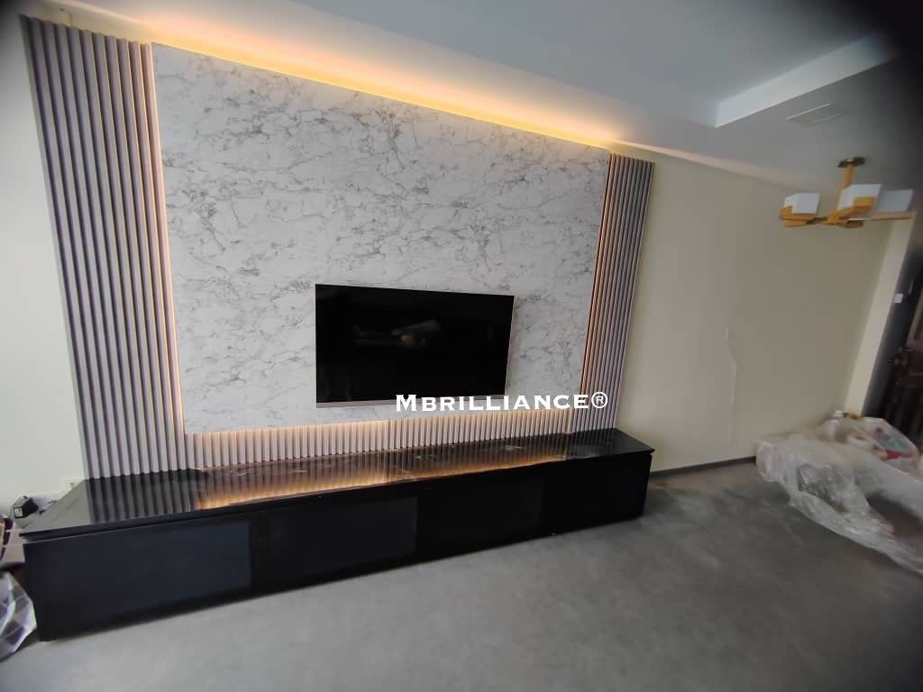Fluted panels tv console feature wall, Furniture & Home Living ...