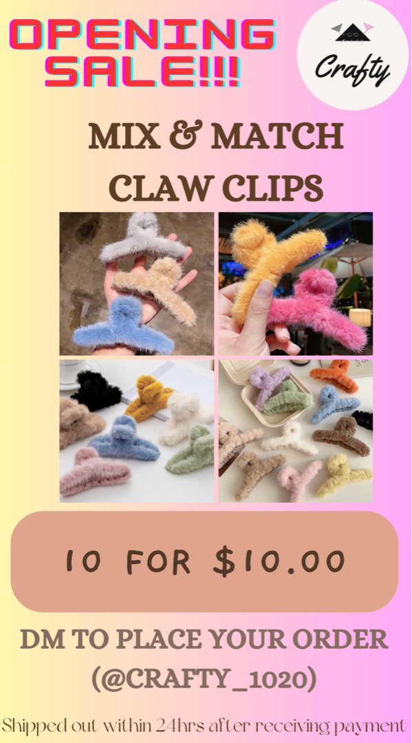 Furry claw clips 10 for $10, Women's Fashion, Watches & Accessories ...