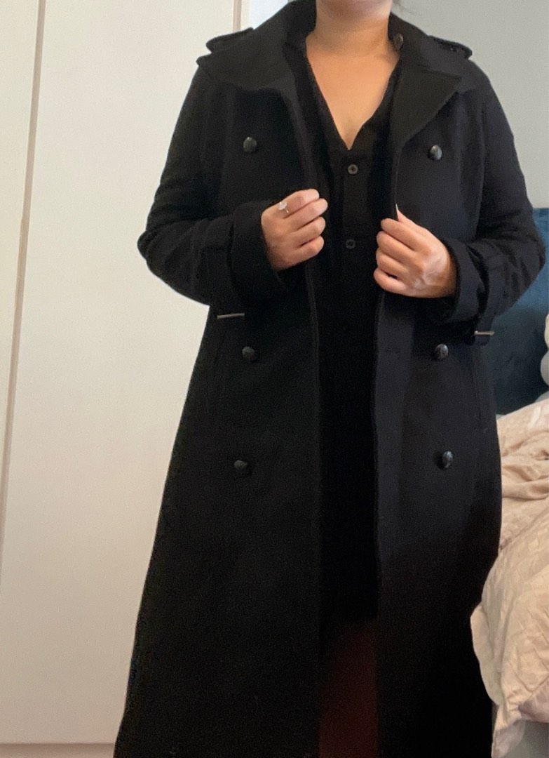 G2000 warm black trench coat 65% wool, Women's Fashion, Coats, Jackets ...