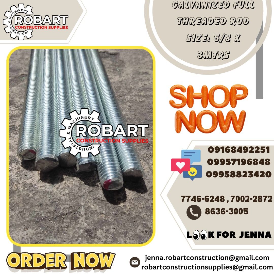 galvanized full threaded rod size: 5/8 x 3mtrs, Commercial & Industrial ...