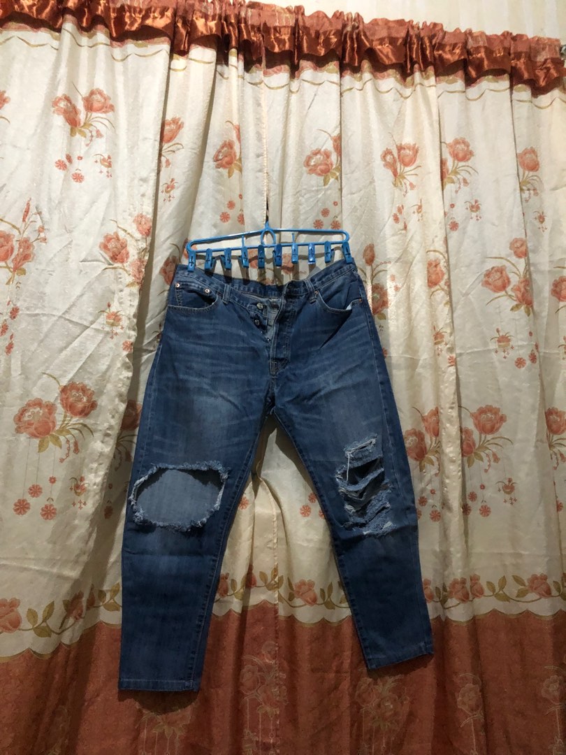 Hard Denim Tattered Jeans, Women's Fashion, Bottoms, Jeans on Carousell