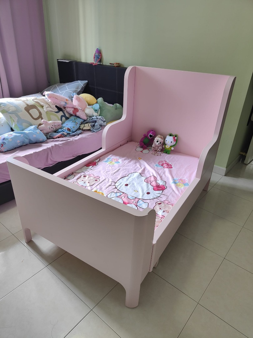 IKEA- BUSUNGE-Extendable bed, light pink, 80x200 cm & Matress ...