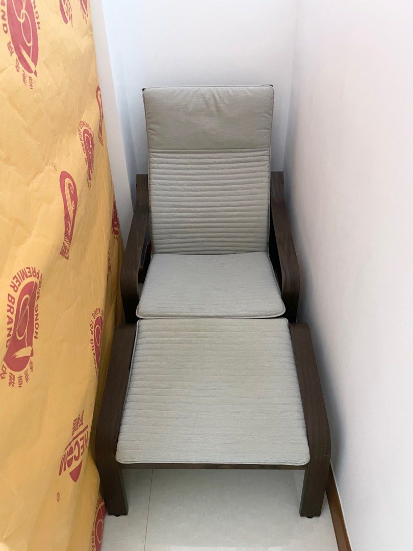 Ikea Poang Lounge Chair with Stool, Furniture & Home Living, Furniture ...