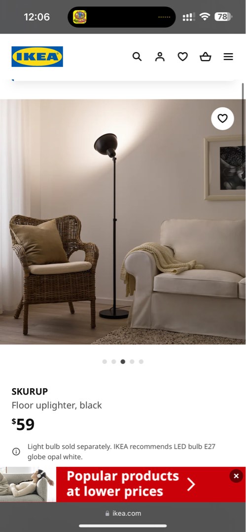 IKEA SKURUP floor lamp uplighter, Furniture & Home Living, Lighting ...