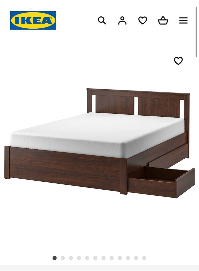 IKEA Songesand Bed Frame with storage + IKEA Hokkasen pocket sprung mattress + IKEA bedside ...