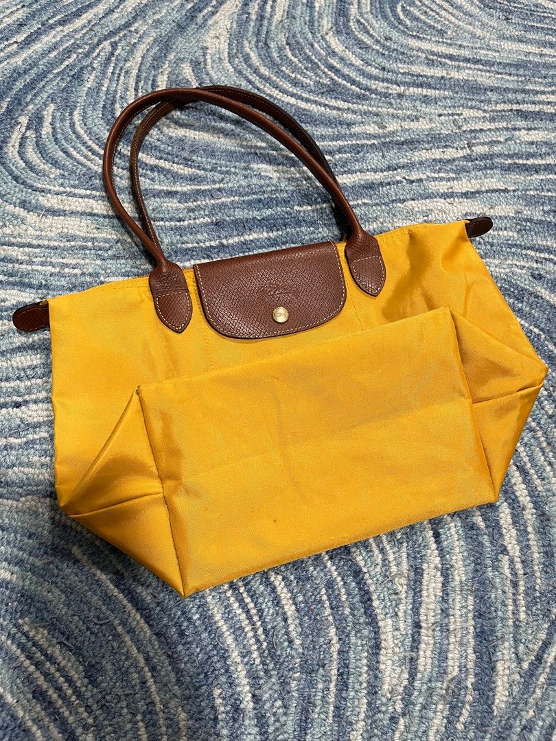 LONGCHAMP ORIGINAL BUTTON MUSTARD YELLOW SMALL LONG HAND tote bag with ...