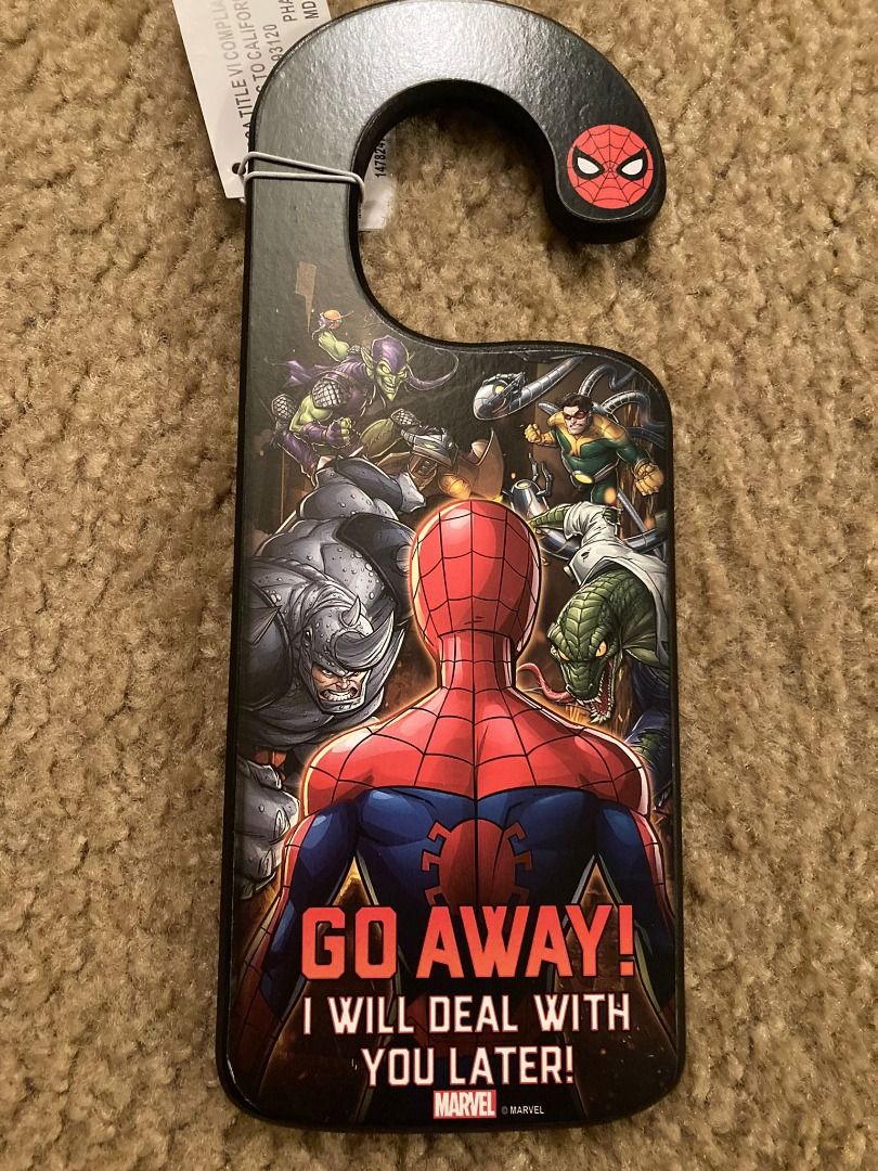 Marvel Spiderman Double Sided Reversible Wood Door Hanger for Kids ...