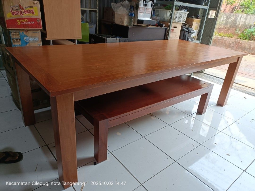 Meja kayu jati+multiplex, Perabotan Rumah di Carousell