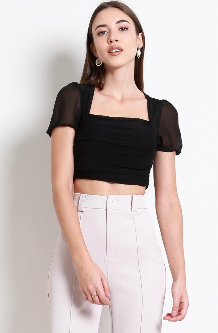 Mesh Queen Anne Top, Women's Fashion, Tops, Blouses on Carousell