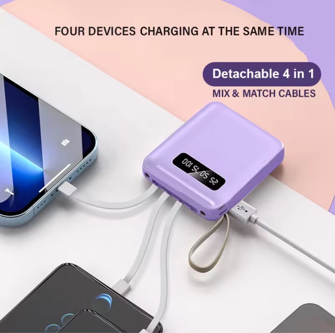 Mini Power bank 20000mAh with Multiple Cables Powerbank and LED ...