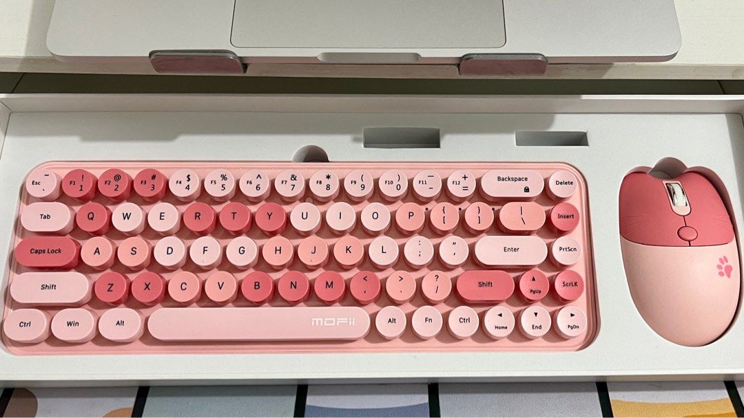 MOFii Wireless Cute Mini Keyboard and Mouse Set Retro Dot Keycap Office ...