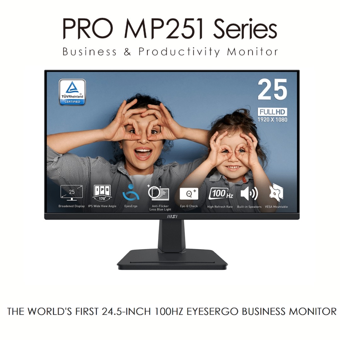 MSI PRO MP251 24.5" FHD 100Hz 1ms MPRT, Adaptive-Sync, 8 Bits, IPS W ...