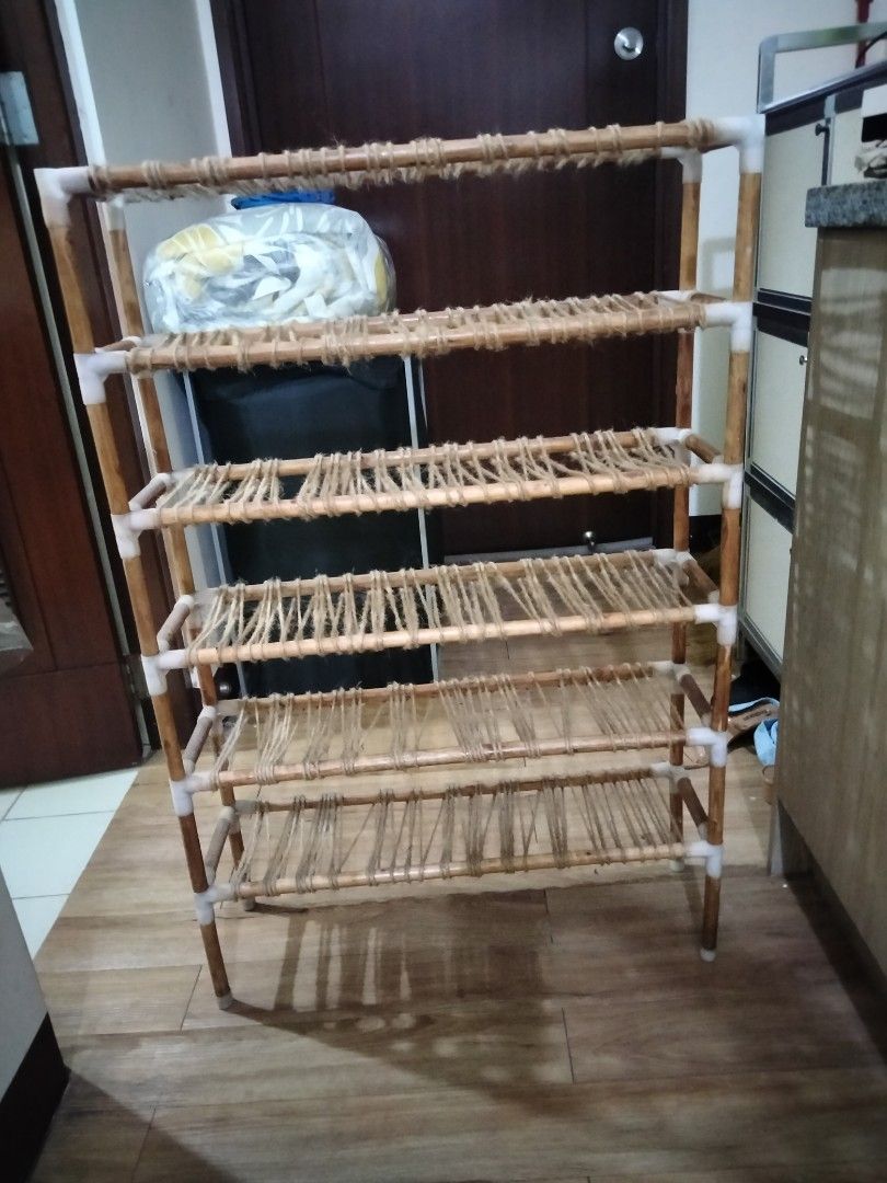 Native rattan and abaca shelf, vase and artificial bamboo stems 10pcs ...