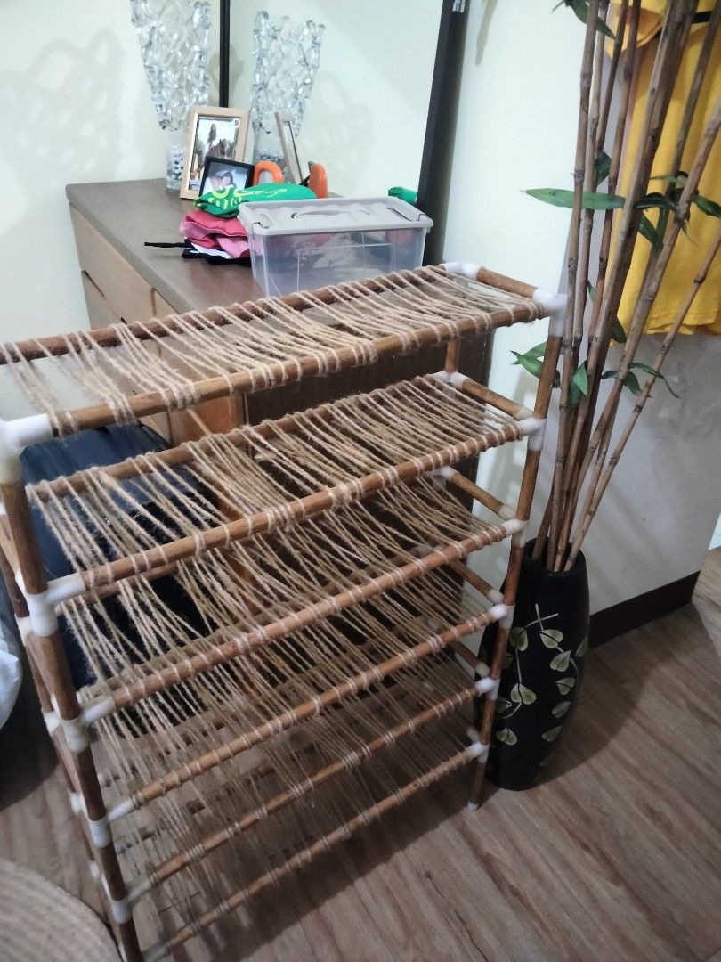 Native rattan and abaca shelf, vase and artificial bamboo stems 10pcs ...