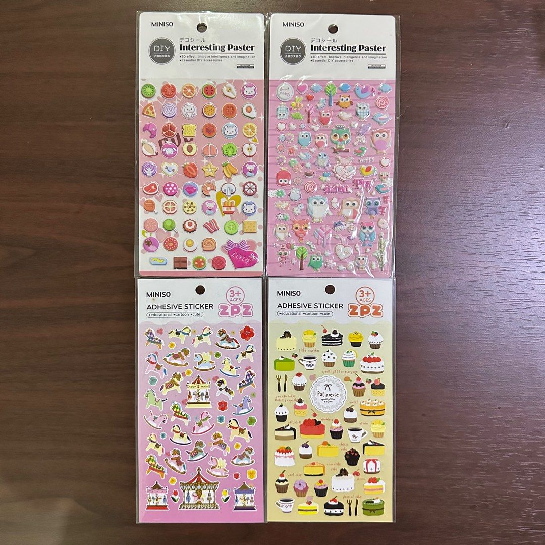 [New] Set of 4 Miniso Sticker Sheet, Hobbies & Toys, Stationary & Craft ...