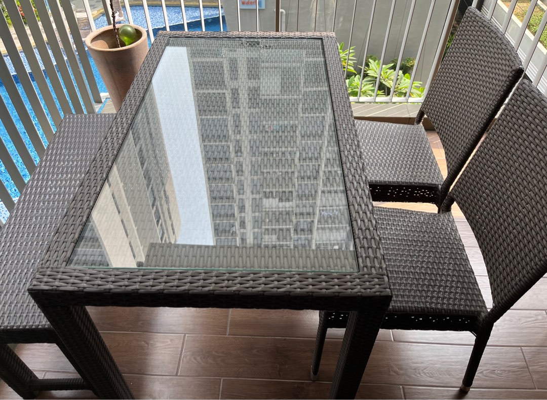 Outdoor table with 2 back rest chairs and a long bench., Furniture ...