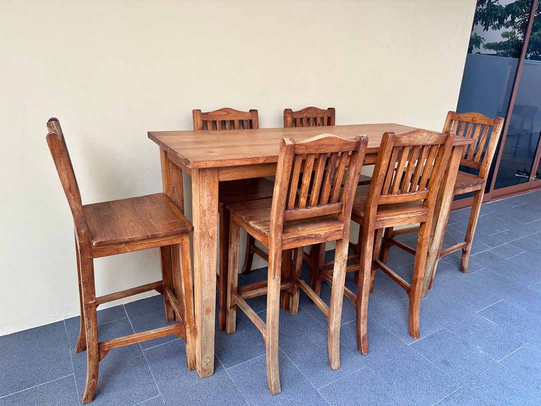Outdoor Teak Bar Table and Stools, Furniture & Home Living, Furniture ...