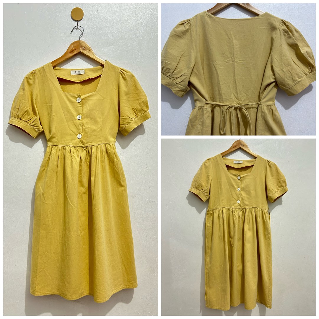 Pale yellow puff sleeves dress, Women's Fashion, Dresses & Sets ...