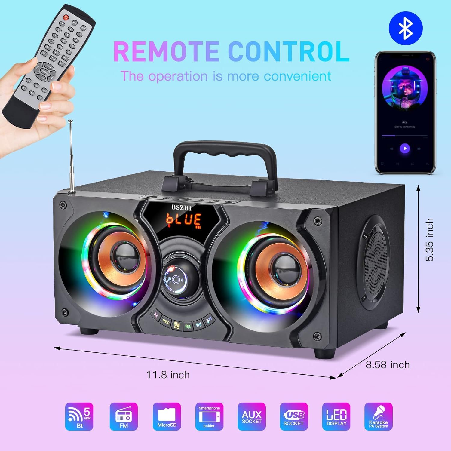 Portable Bluetooth Speakers with Double Subwoofer,60W Loud Stereo ...