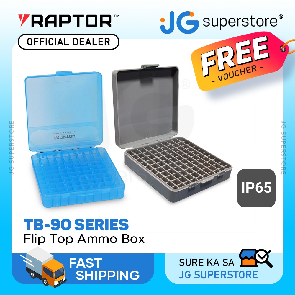 Raptor TB-905 / TB-906 Ammo Box Water/Dust Resistant Plastic Case 100 Rounds Flip Top Snaplock ...