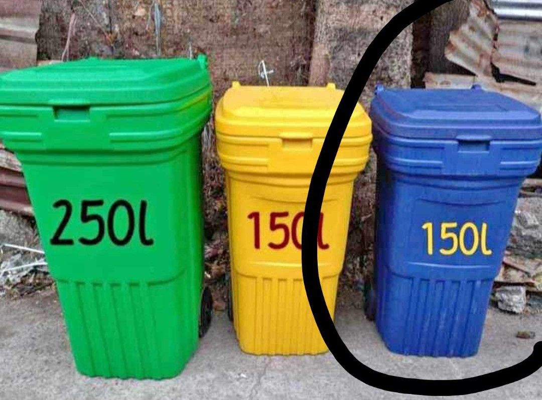 Rubberized trash bin with wheels, Furniture & Home Living, Home ...