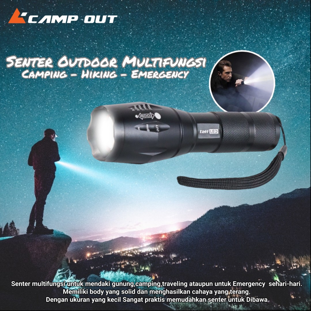 Senter LED Cree Super Terang 2000 Lumens Outdoor - Senter Multifungsi Emergency E17, Olah Raga ...