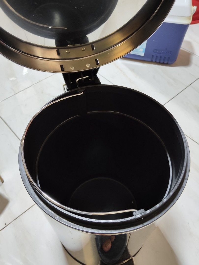 Stainless dustbin With cover and foot step, Furniture & Home Living ...