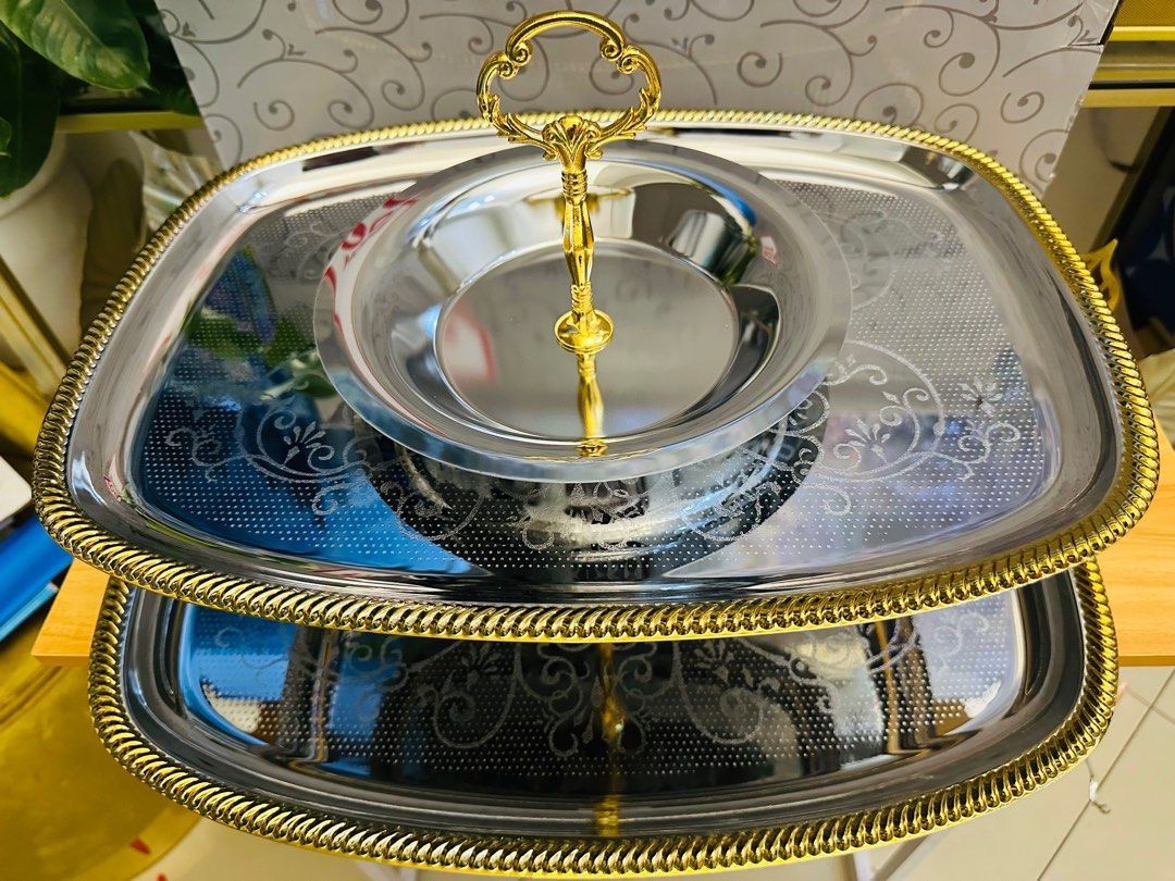 Stainless steel Festive 2 tier plate, Furniture & Home Living ...