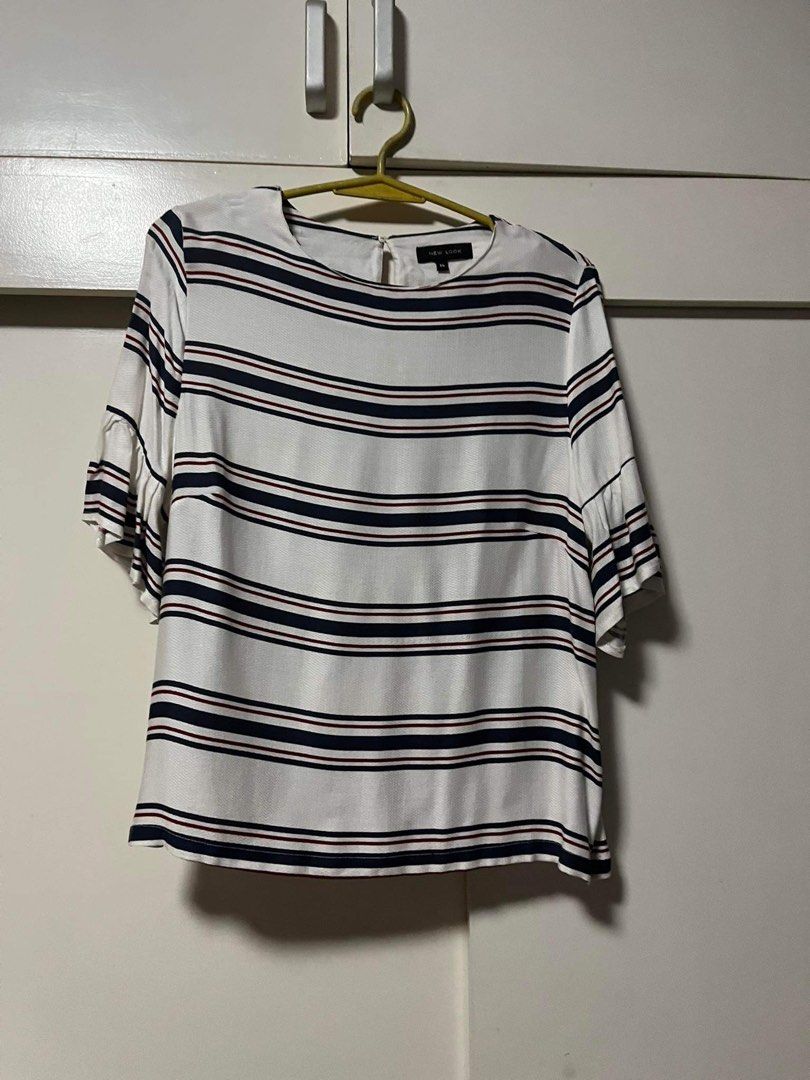 Stripped Blouse, Women's Fashion, Tops, Blouses on Carousell