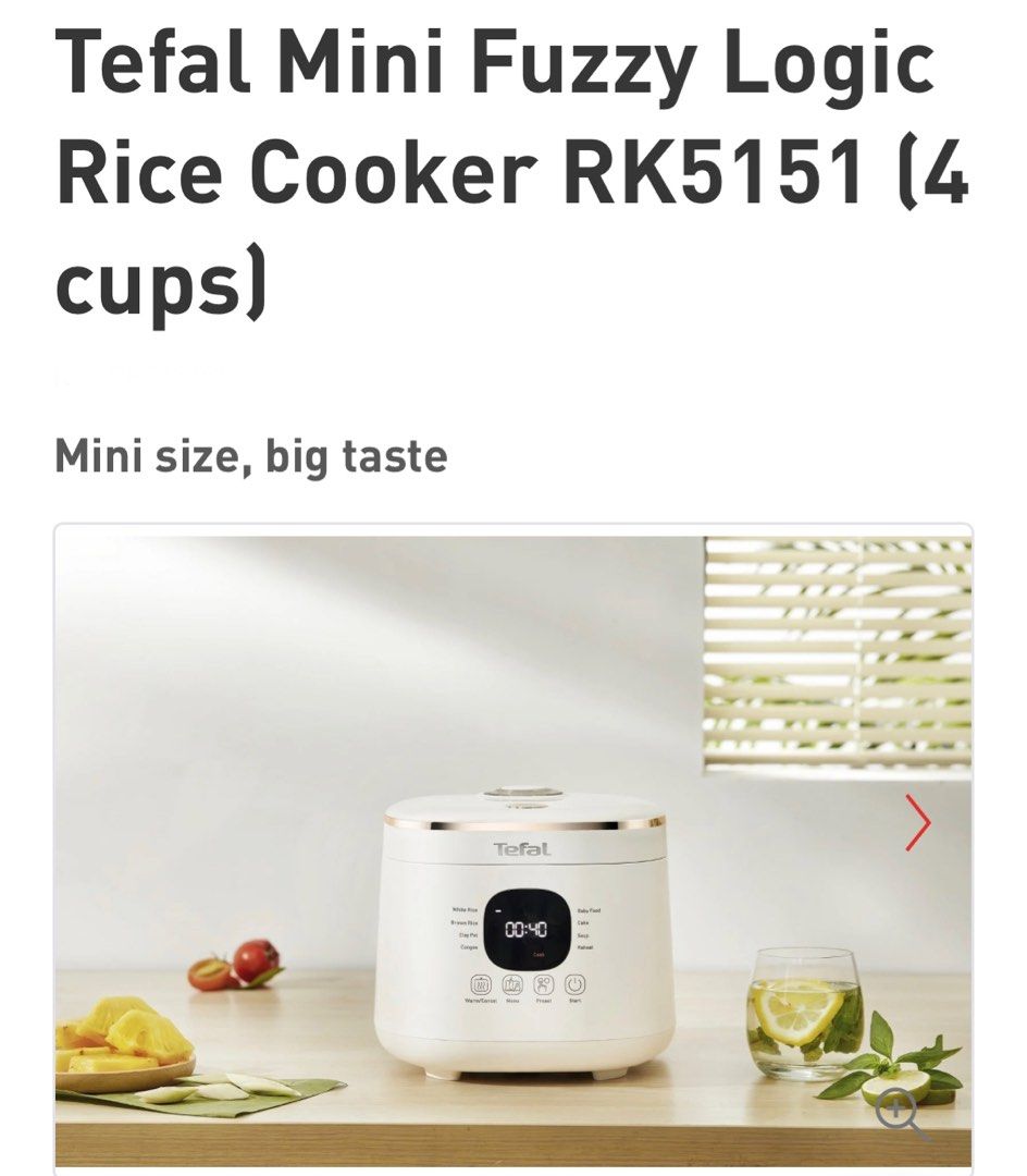 Tefal Mini Fuzzy Logic Rice Cooker RK5151, TV & Home Appliances ...