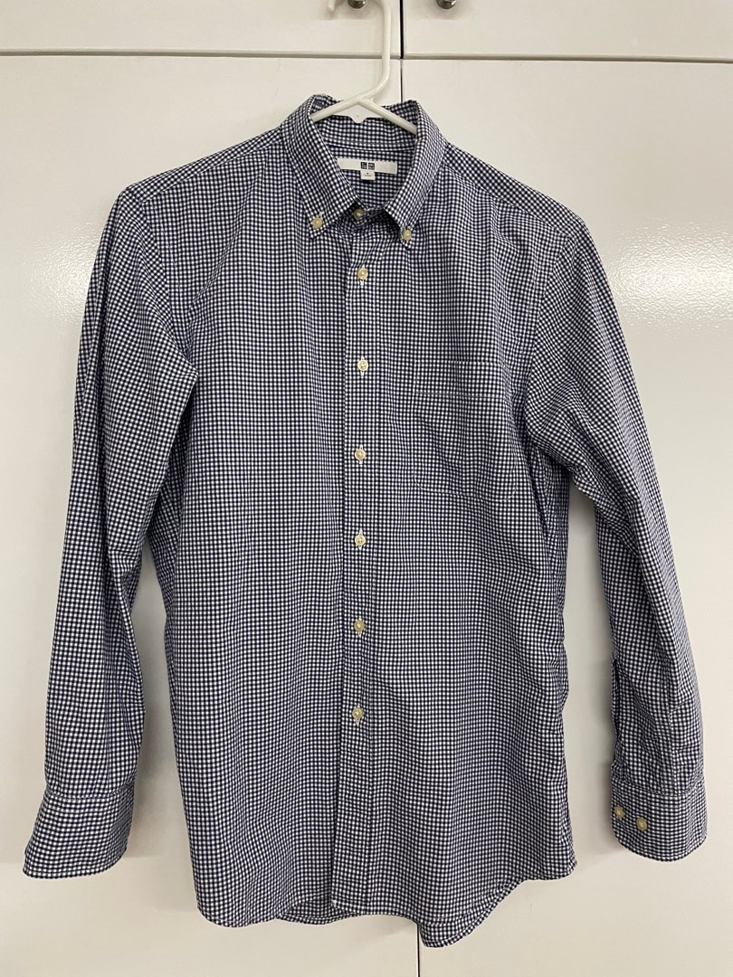 Uniqlo blue checkered longsleeves, Men's Fashion, Tops & Sets, Formal ...