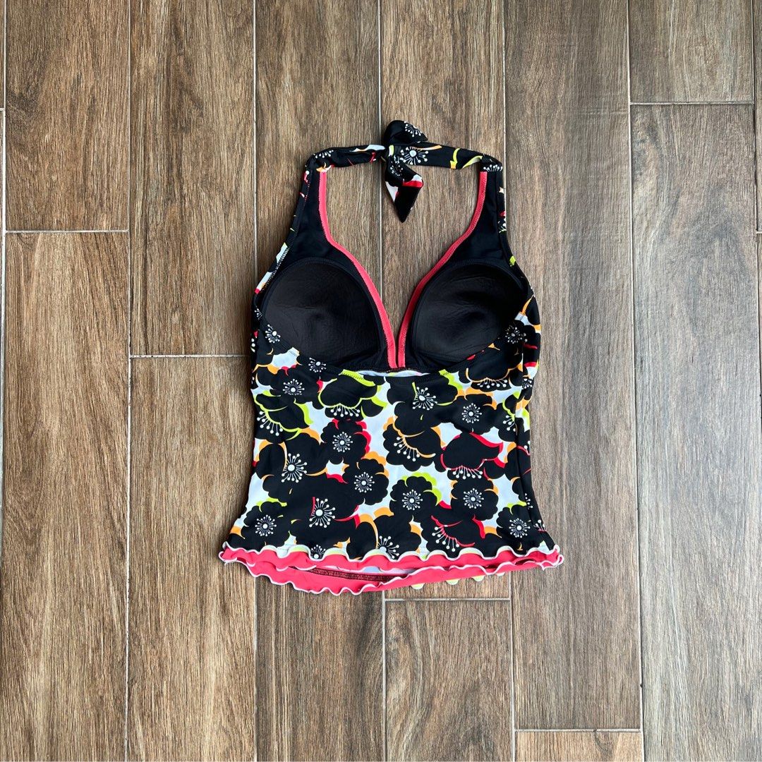 Vintage Early 2000s Fluoro Pop Coloured Floral Halter Tankini, Women's ...