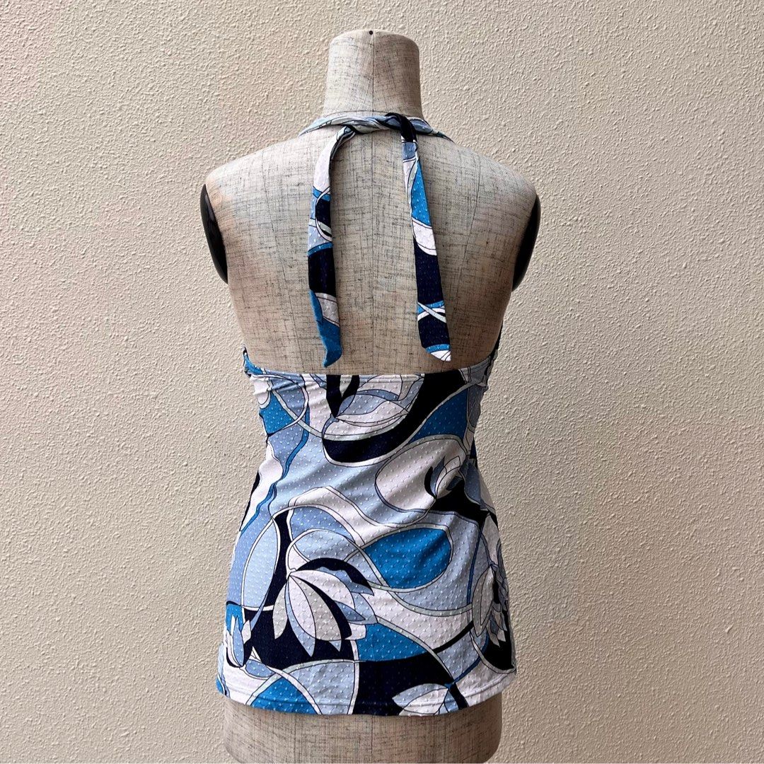 Vintage Early 2000s Groovy Patterned Carolina Blue Halter Tankini ...