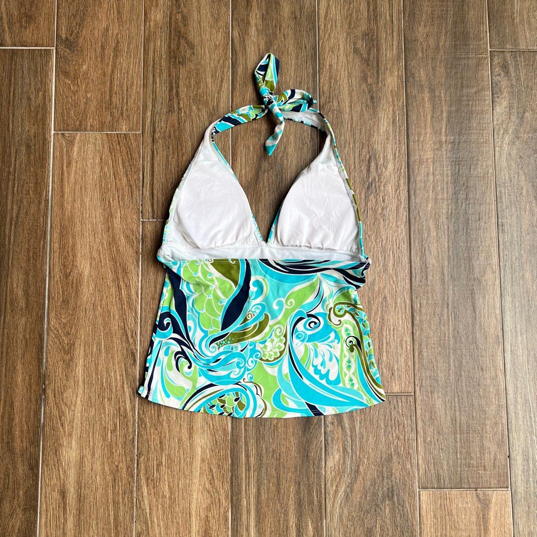 Vintage Early 2000s Groovy Patterned Teal Green and Sky Blue Halter ...