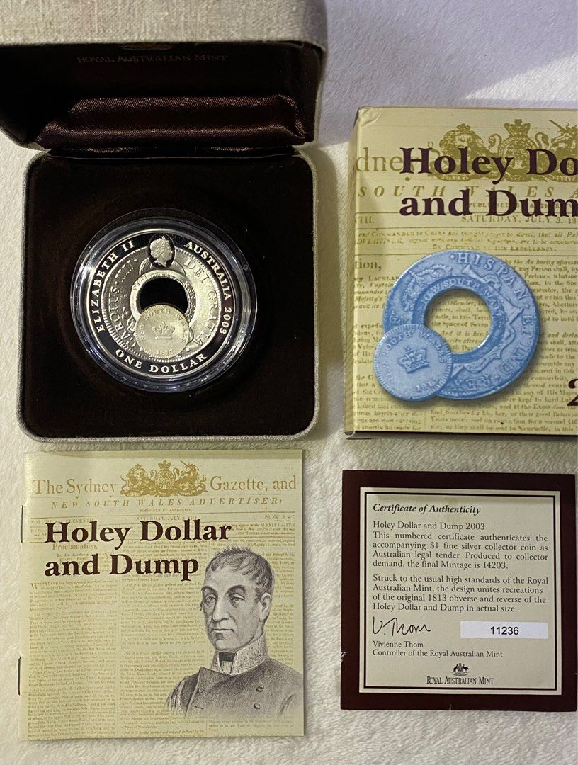 1758 Pillar Dollar x 2003 Holey Dollar And Dump Australian Silver Coin ...