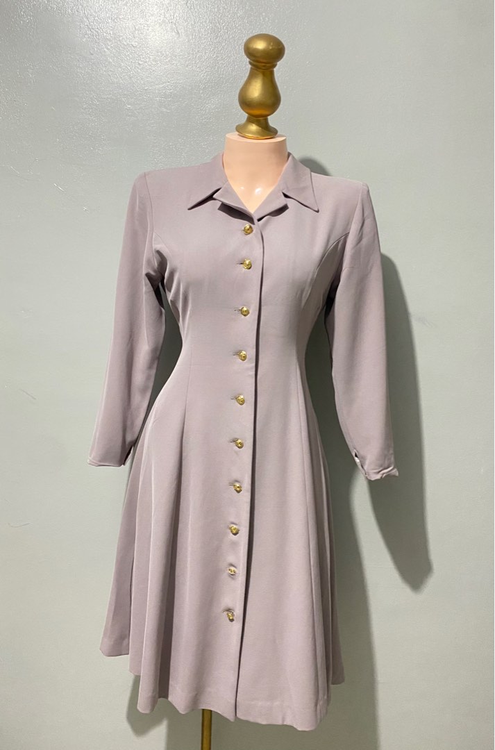 70’s Vintage Tailored Midi Dress, Light Puple, Size S, Women's Fashion, Dresses & Sets, Dresses ...