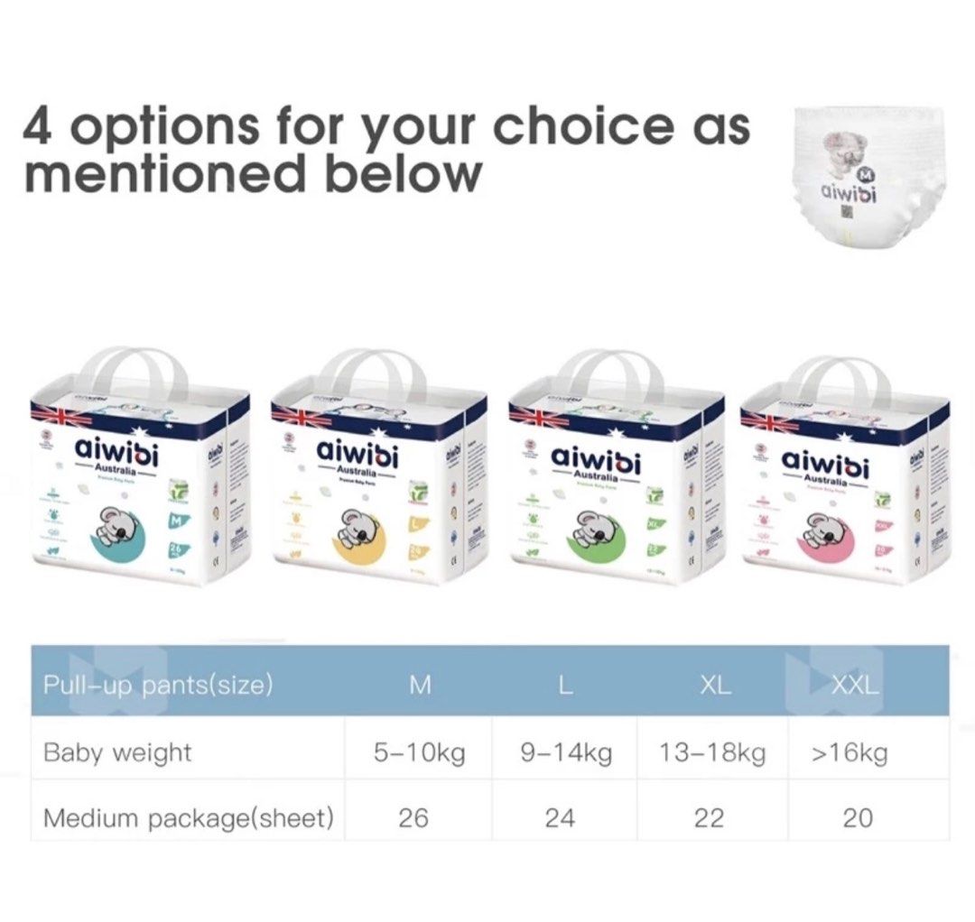 Aiwibi Pull up diapers (XL), Babies & Kids, Bathing & Changing, Diapers ...