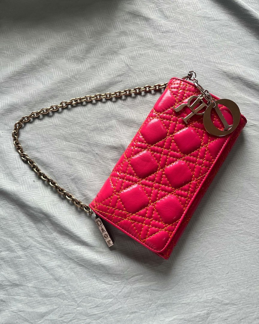 CHRISTIAN DIOR Lady Dior Pink Patent Leather wallet on chain, Luxury ...