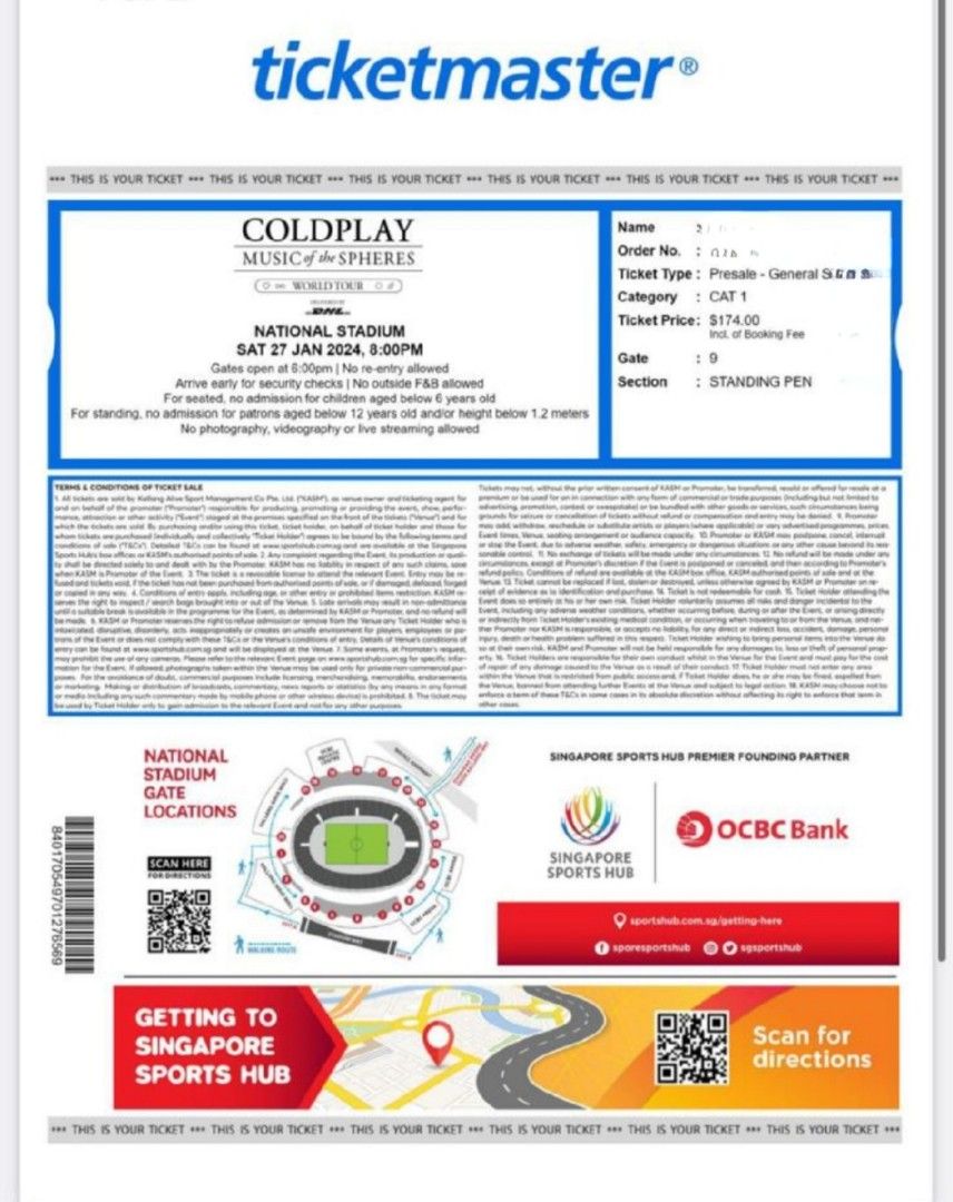 Coldplay ticket, Tickets & Vouchers, Event Tickets on Carousell