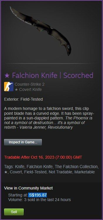 CSGO CS2 Falchion Knife | Scorched FT [BUFF PRICE], Hobbies & Toys ...