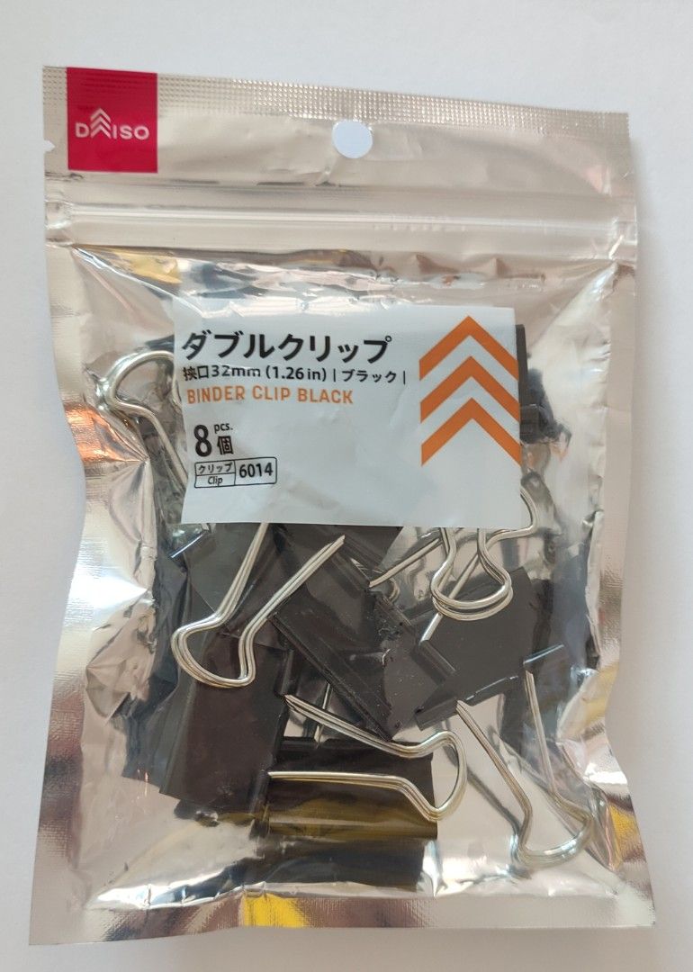 Daiso Japan 32mm binder clips black (8pcs), Hobbies & Toys, Stationery ...