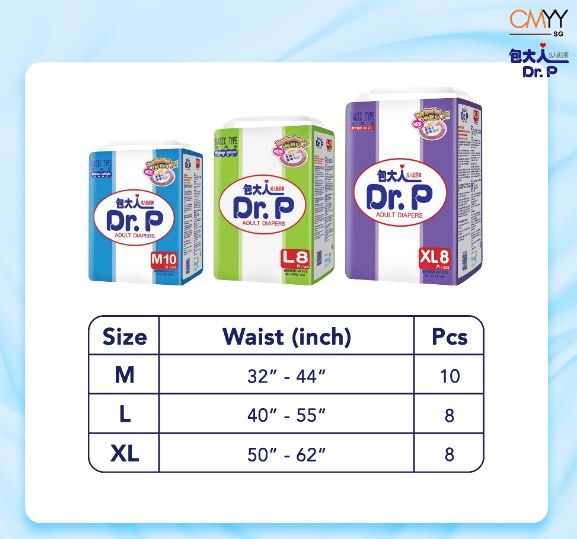 Dr P large size diapers - 8 diapers per pack x 8 packets + FOC loose ...