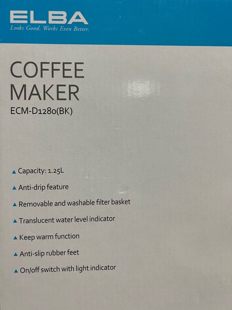 Elba Coffee Maker (1.25L) ECM-D1280(BK), TV & Home Appliances, Kitchen ...