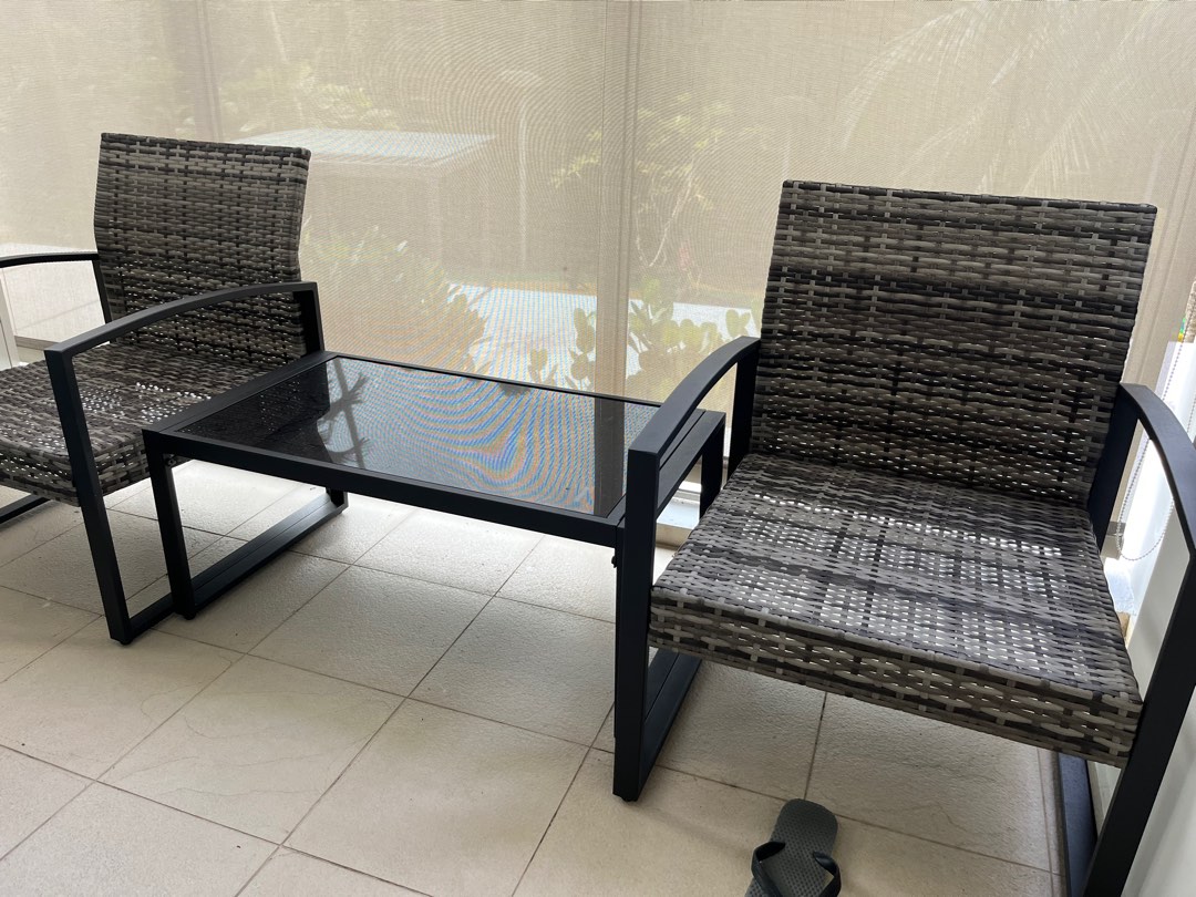 Faux Rattan Outdoor Chair set, Furniture & Home Living, Outdoor ...