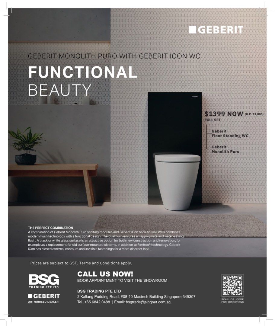Geberit Monolith Puro with Floor Standing WC BTO HDB can install ...